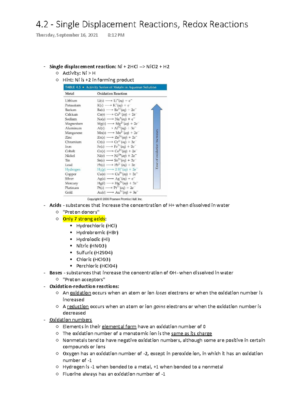 4.2 - Single Displacement Reactions, Redox Reactions - Single ...