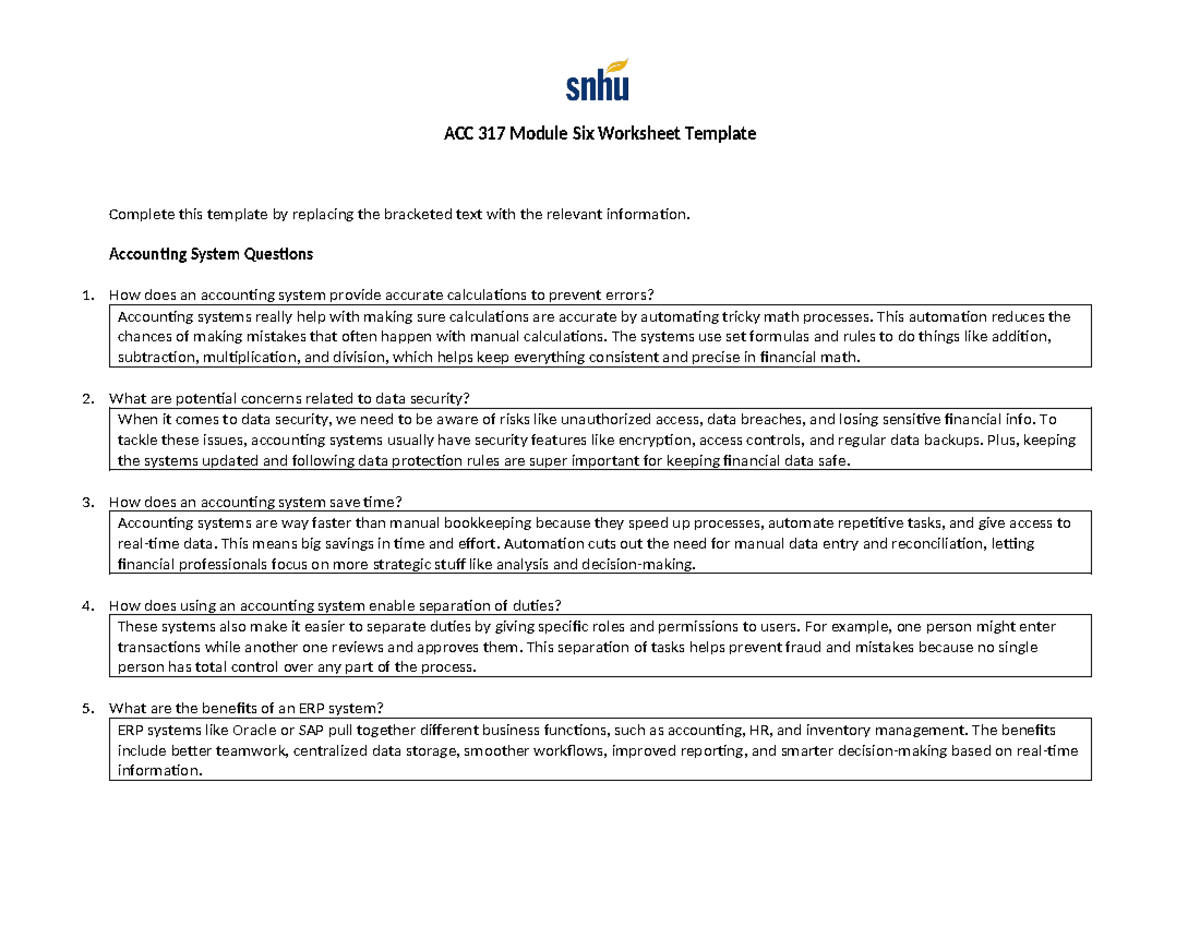 ACC 317 Module Six Worksheet- Financial Data Integrity - ACC 317 Module ...