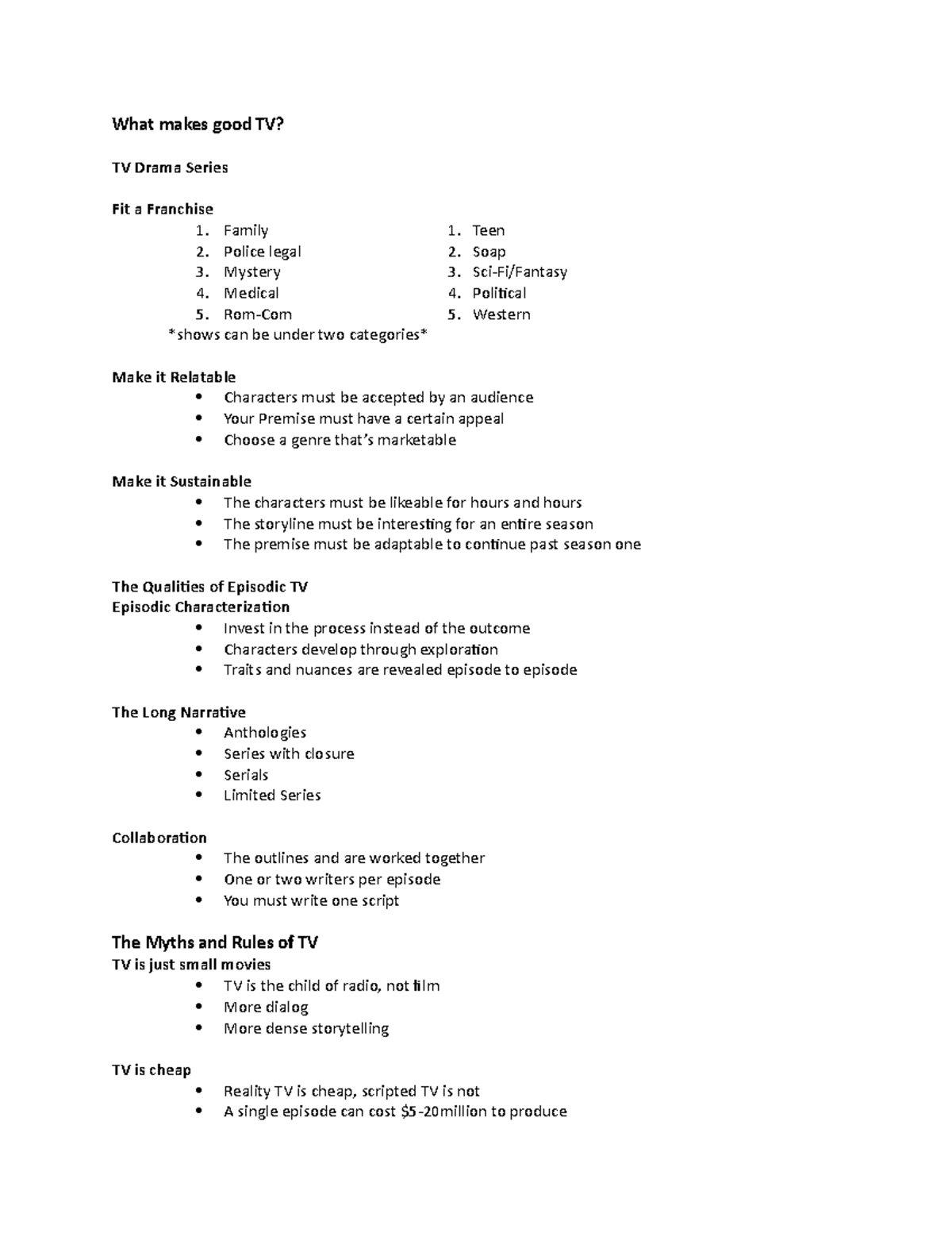 What makes good TV notes SW - What makes good TV? TV Drama Series Fit a ...