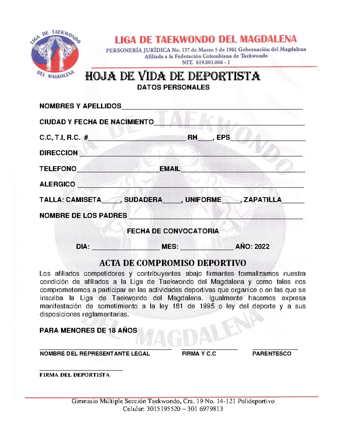 Plantilla De Hoja De Registro Para Zumba