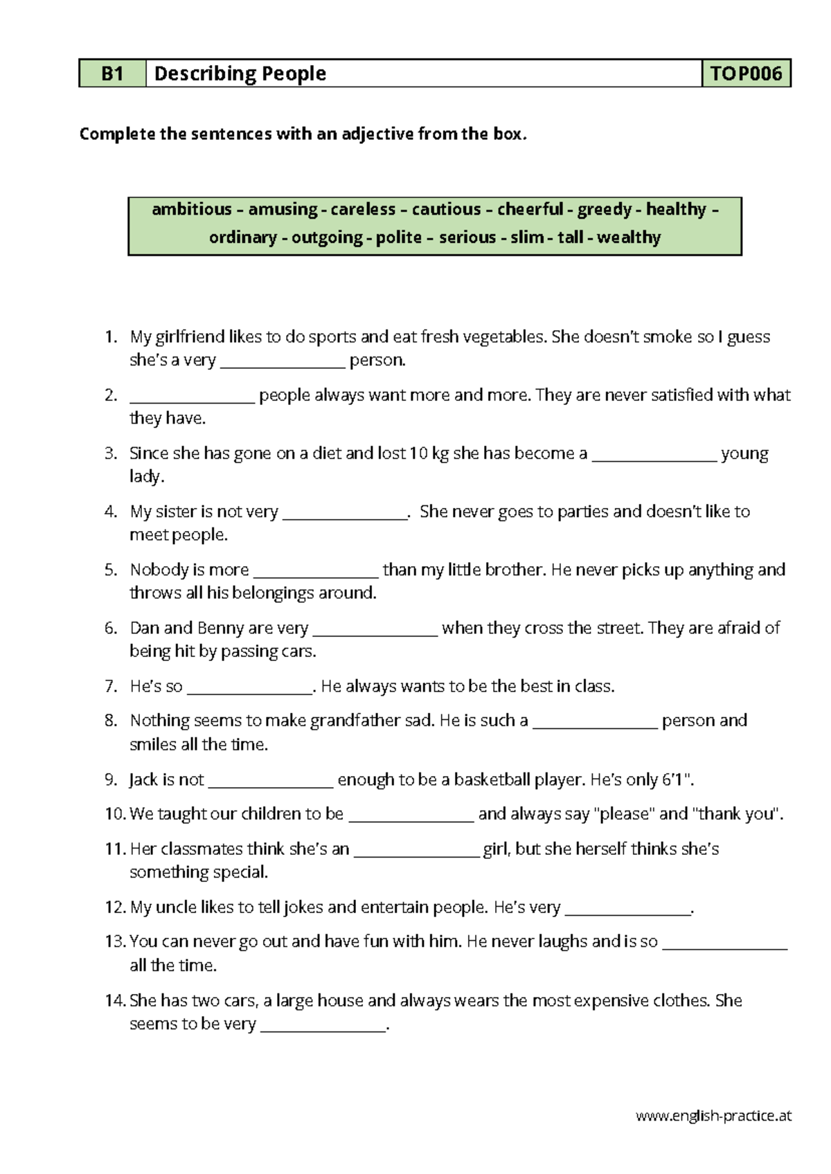 Describing people - Adjectives - english-practice B1 Describing People ...