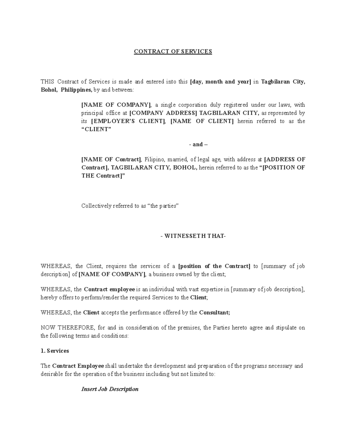 [ Standard Template] Contract OF Services - CONTRACT OF SERVICES THIS ...