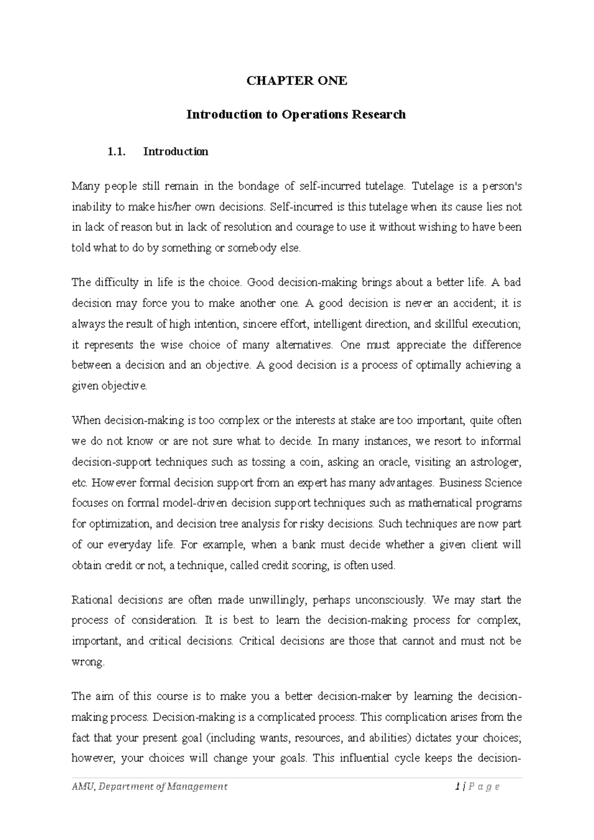 CH-1 docx - CHAPTER ONE Introduction to Operations Research 1 ...