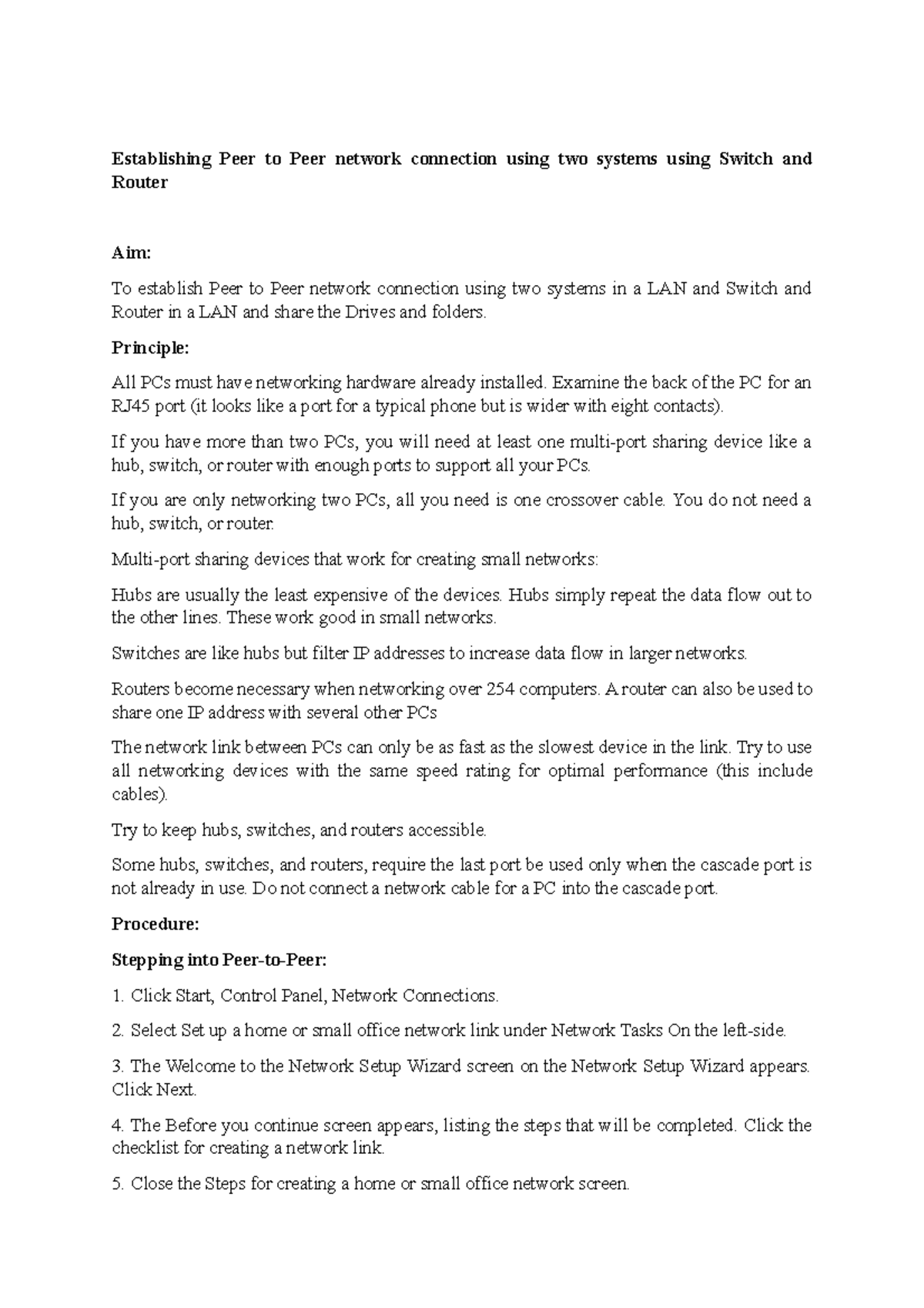 Establish Peer To Peer Network Connection Using Two Systems Using