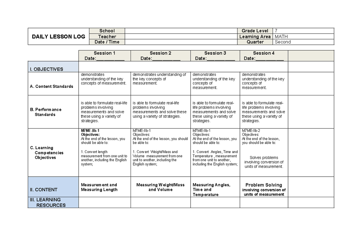 Math7 dll w2 - Math - DAILY LESSON LOG School Grade Level 7 Teacher ...