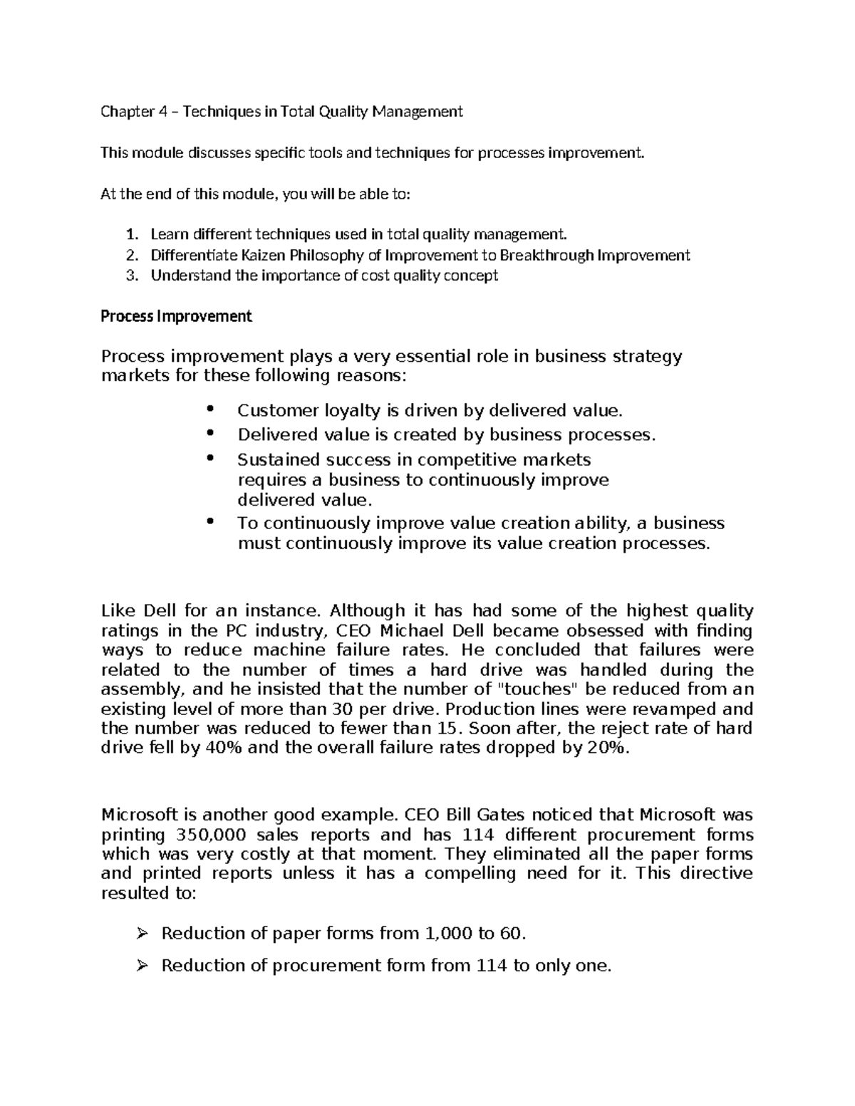 Chapter 4 - Techniques in Total Quality Management - Chapter 4 – Techniques in Total Quality ...