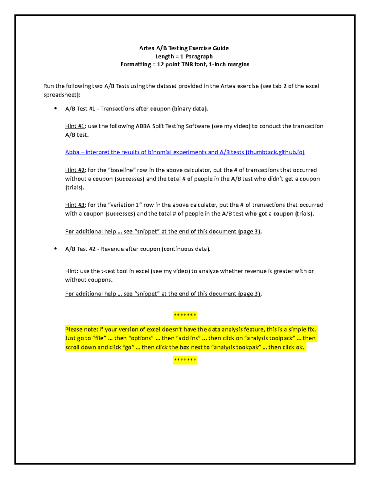 OMBA Artea A-B Testing Capstone Assignment Exercise Guide 2 - Artea A/B ...