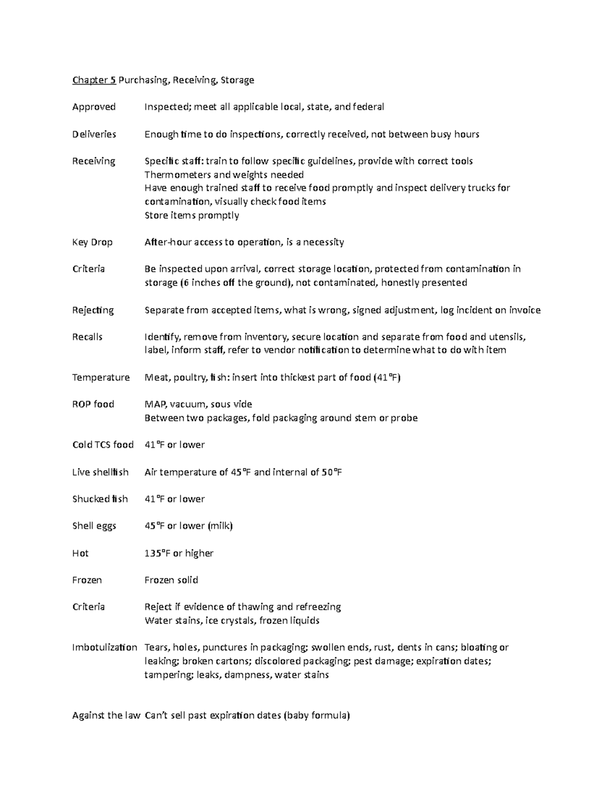 Chapter 5 Purchasing Receiving Storage - Studocu