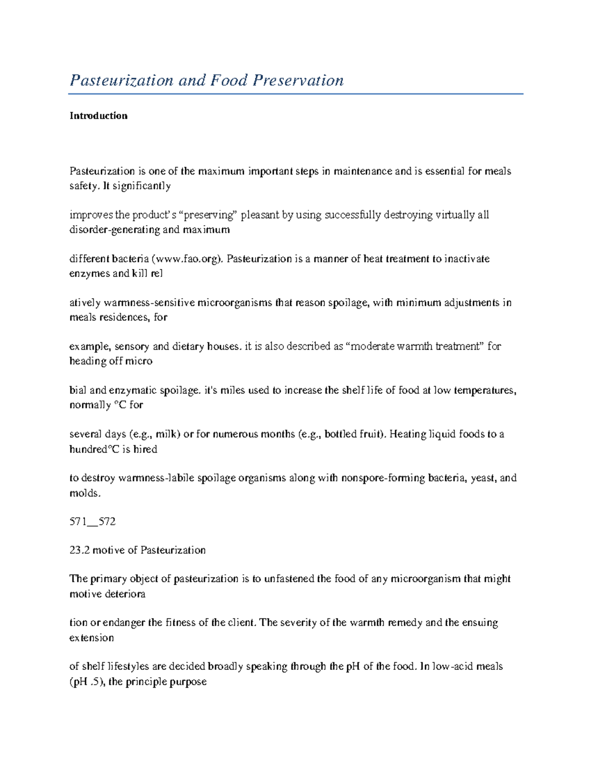 Pasteurization and Food Preservation - Pasteurization and Food ...