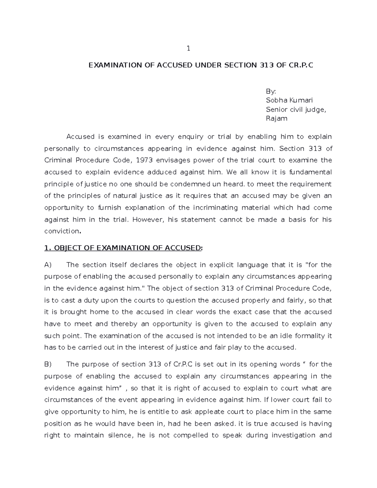 313 Statement Of Accused Criminal Procedure Code EXAMINATION OF