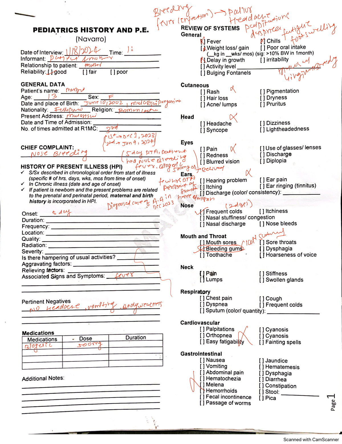 Pedia history and P - Doctor of Dental Medicine - Studocu
