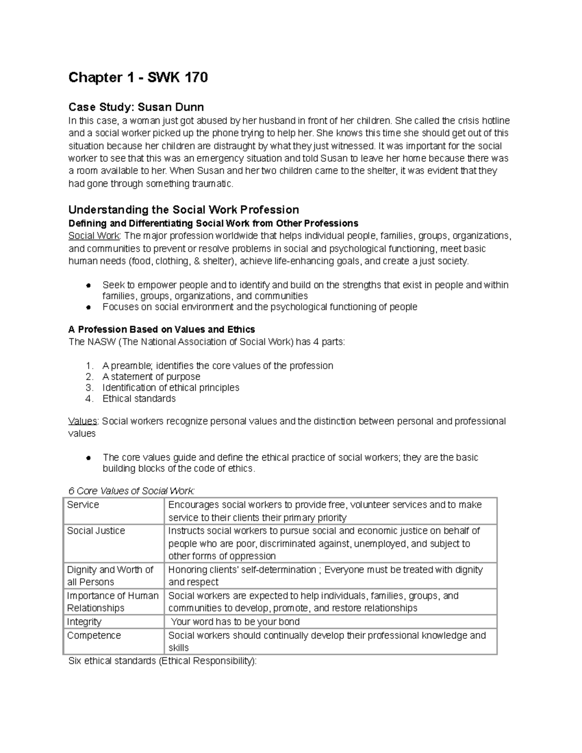 Chap 1 - SWK 170 - Chapter 1 from the textbook! - Chapter 1 - SWK 170 ...