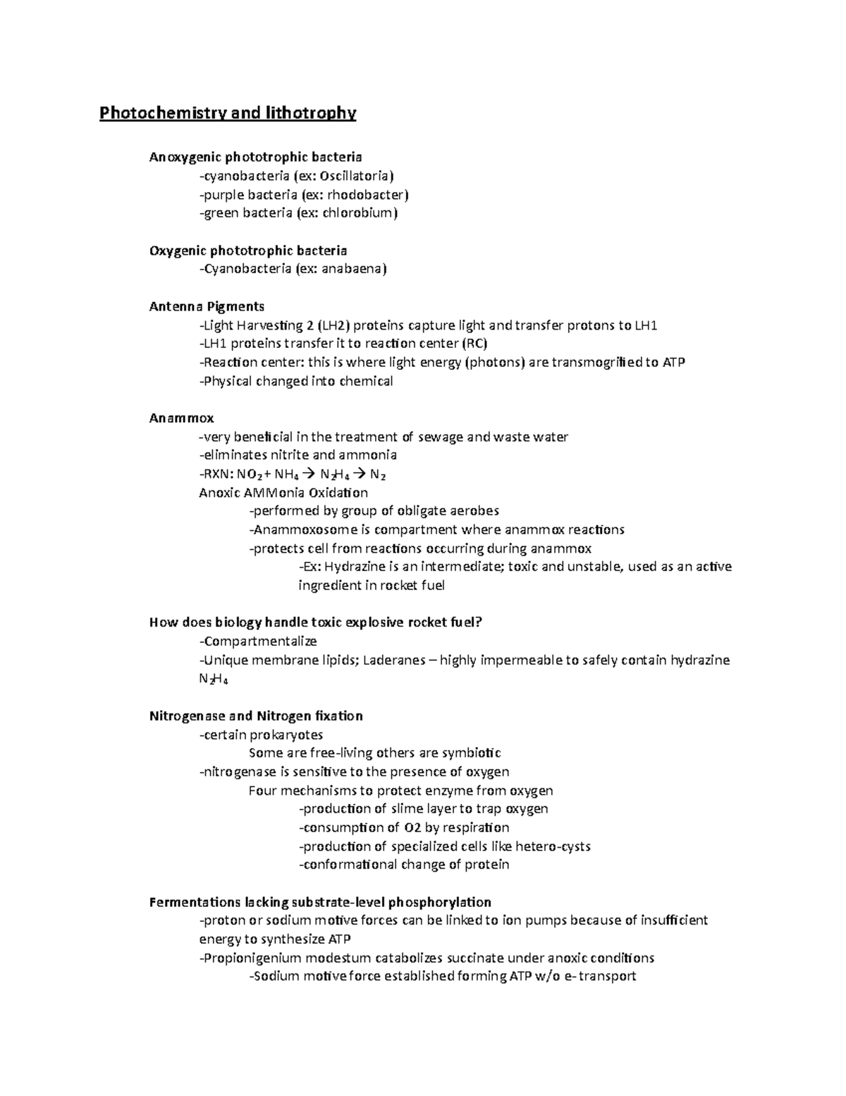 Phys of Microbes Lecture 3 Notes - Photochemistry and lithotrophy ...