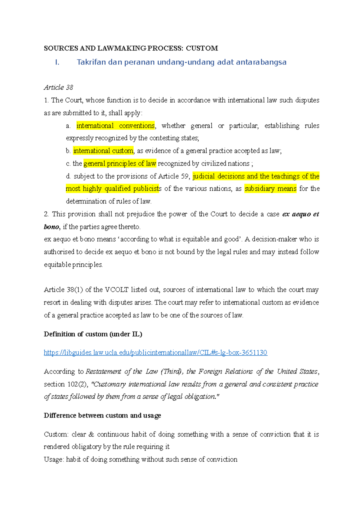 Sources AND LAW Making Process Custom - SOURCES AND LAWMAKING PROCESS ...