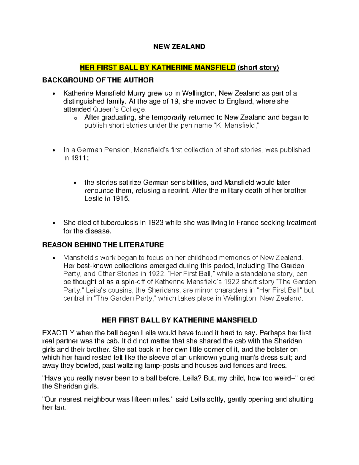 World LIT NZ AUS - Notes - NEW ZEALAND HER FIRST BALL BY KATHERINE ...