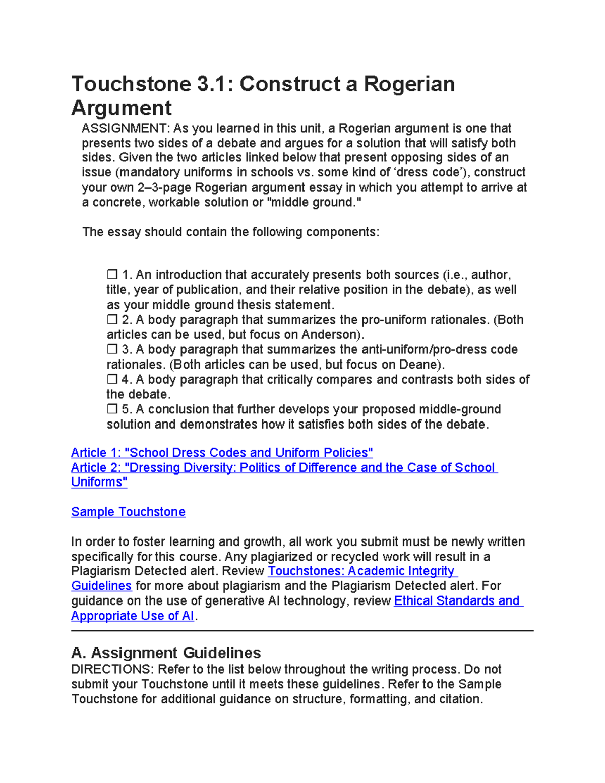 Touchstone 3-1 - Assignment - Touchstone 3: Construct a Rogerian ...