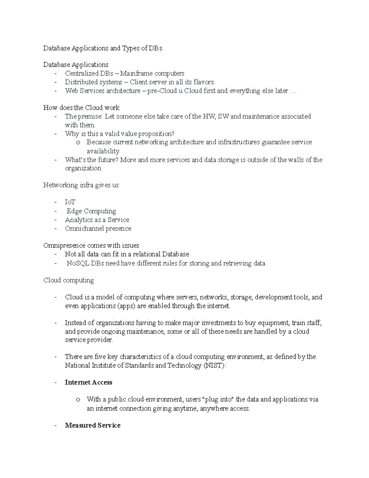 Database Applications and Types of DBs Notes - Database Applications ...