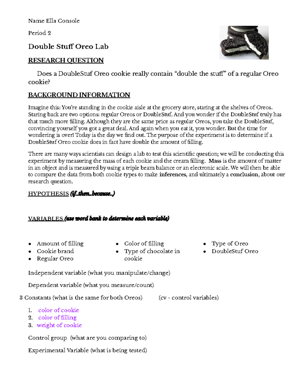 Ella Console - Copy of Oreo-Inquiry-Lab - Name Ella Console Period 2 ...