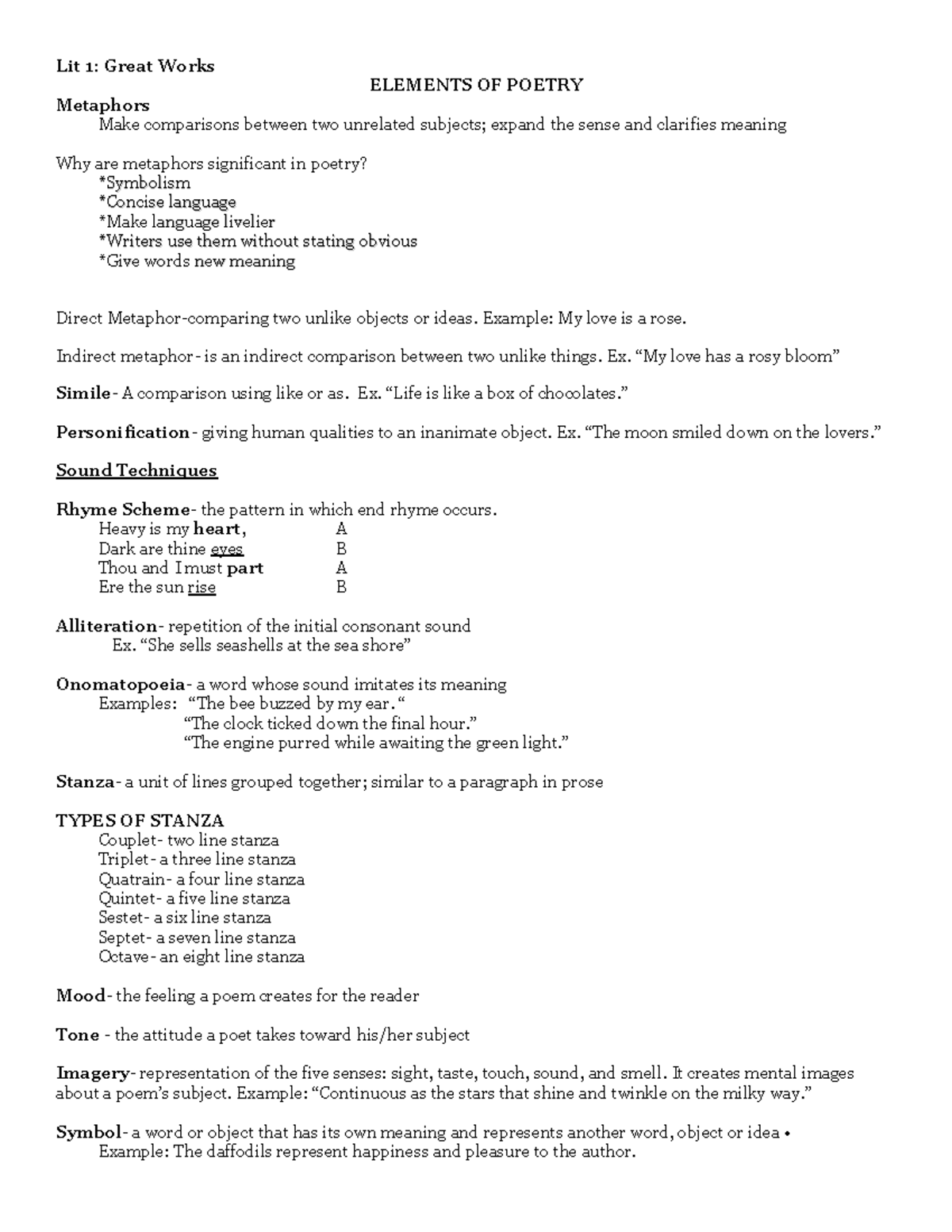 Poetry Elements Lit 1 Great Works ELEMENTS OF POETRY Metaphors Make poetry-elements-lit-1-great-works-elements-of-poetry-metaphors-make