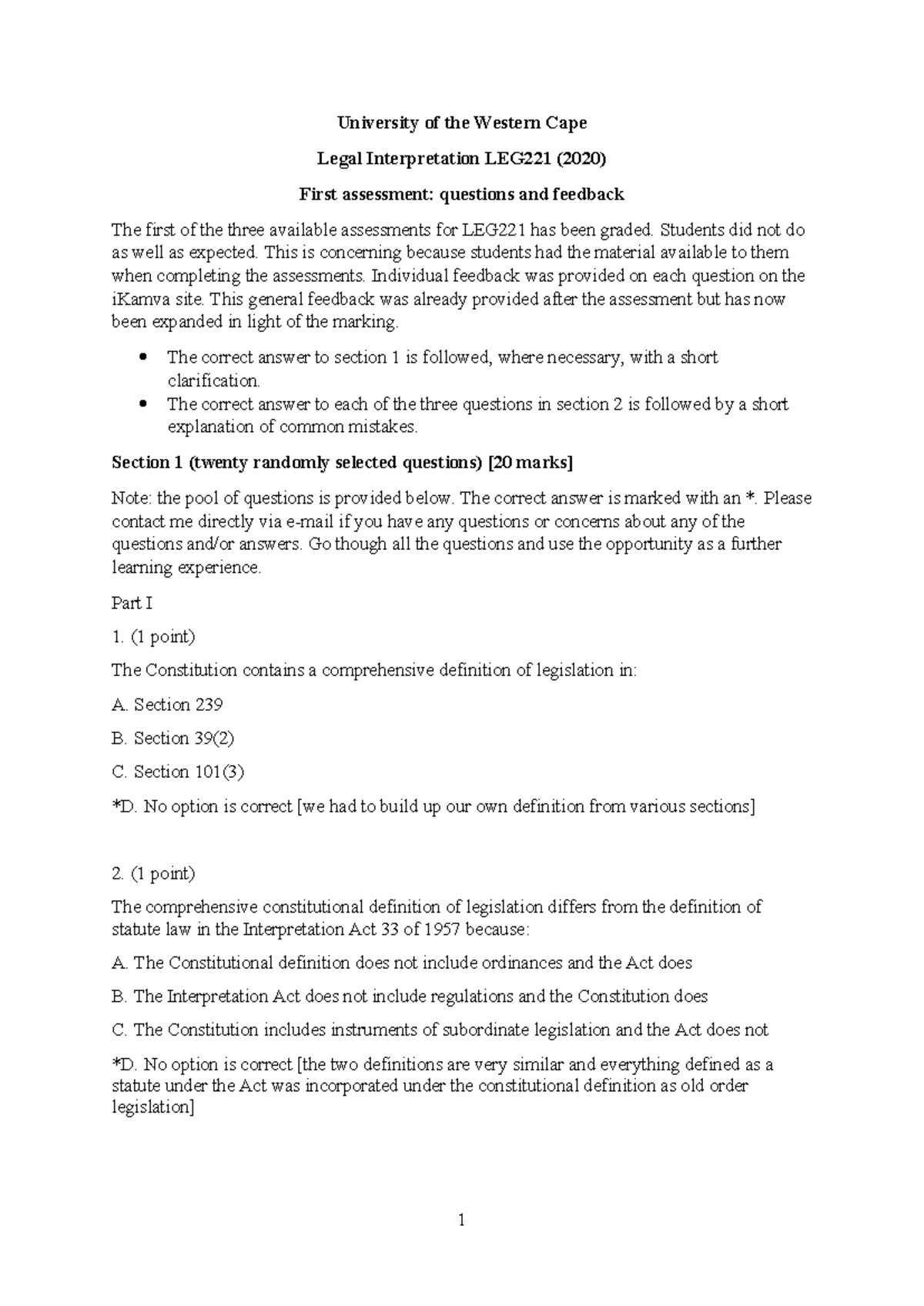 Assessment and answers - University of the Western Cape Legal ...