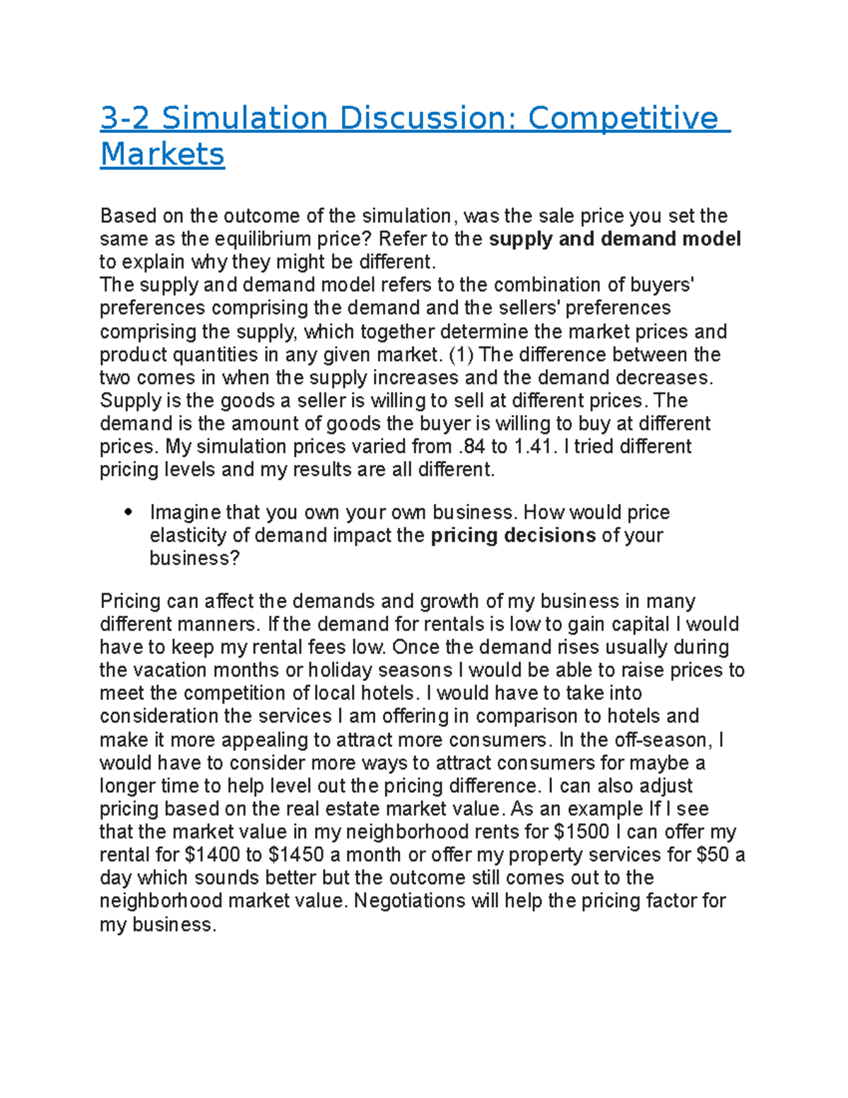 3-2 Simulation Discussion: Competitive Markets - 3-2 Simulation ...