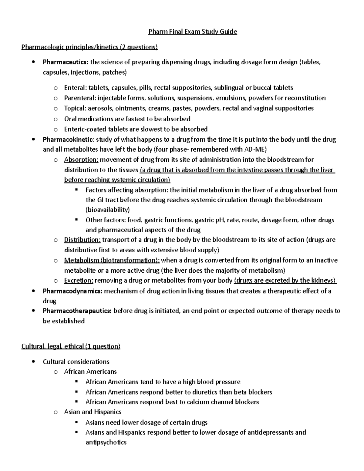 Pharm Final Exam Study Guide - Pharm Final Exam Study Guide ...