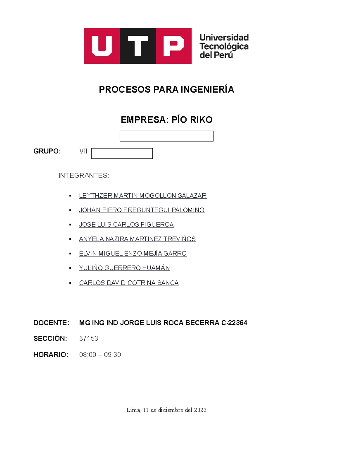 Trabajo Final de Procesos de Ingeniería - PROCESOS PARA INGENIERÍA ...