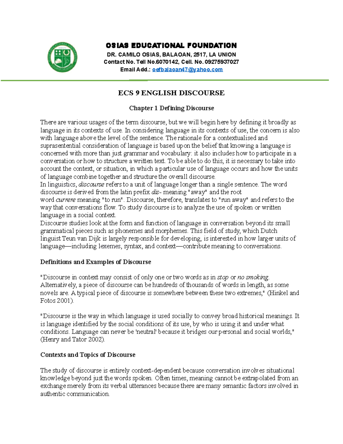 ECS 9 Chapter 1 - - StuDocu