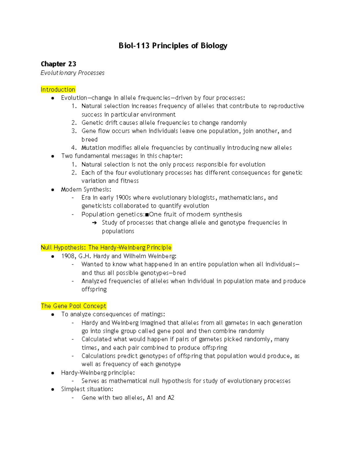 Biol-113 Principles of Biology Chapter 23 - Biol-113 Principles of ...