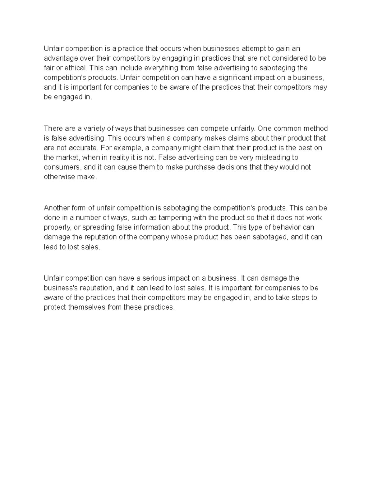 Unfair - This can include everything from false advertising to ...