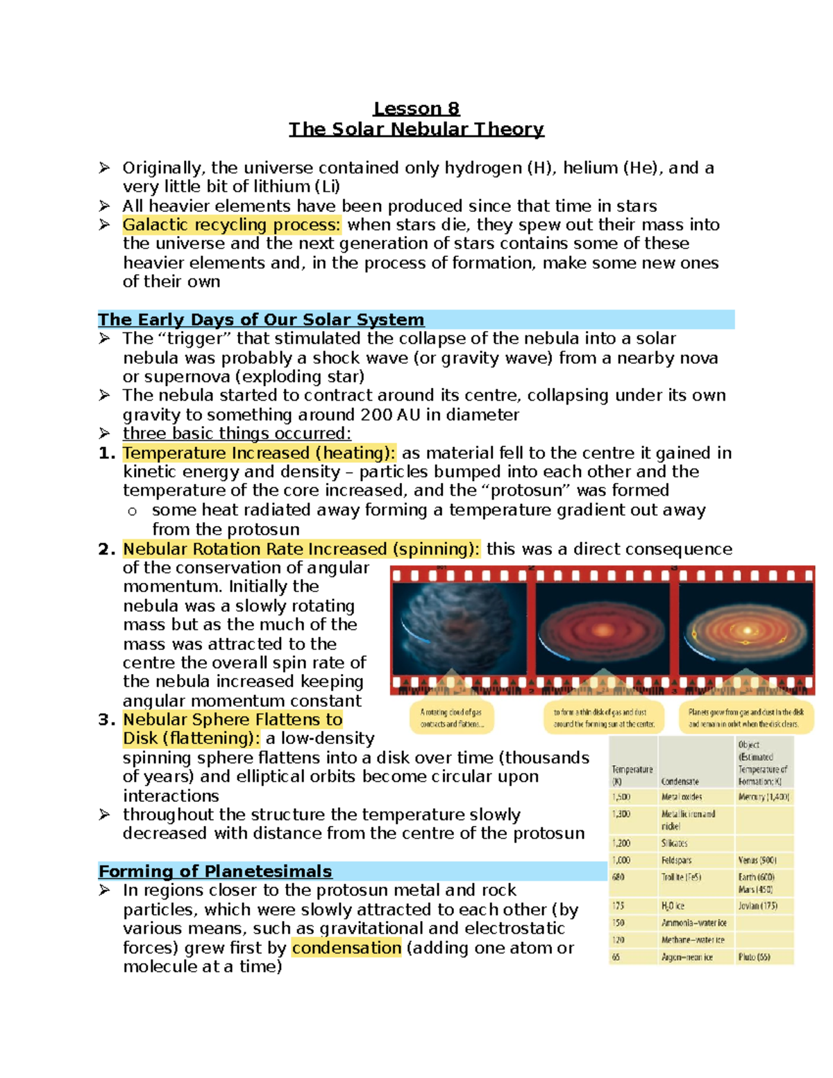 Lesson 8 - M3 - Lesson 8 The Solar Nebular Theory Originally, the ...