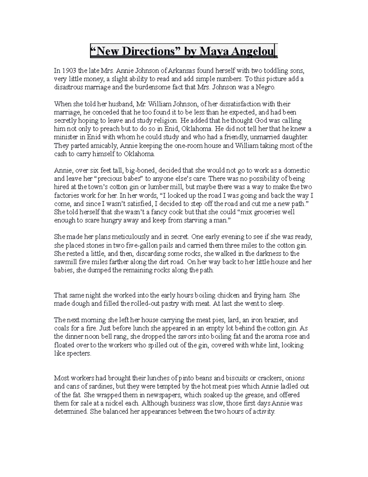 101- Narration New Directions Angelou - “New Directions” by Maya ...