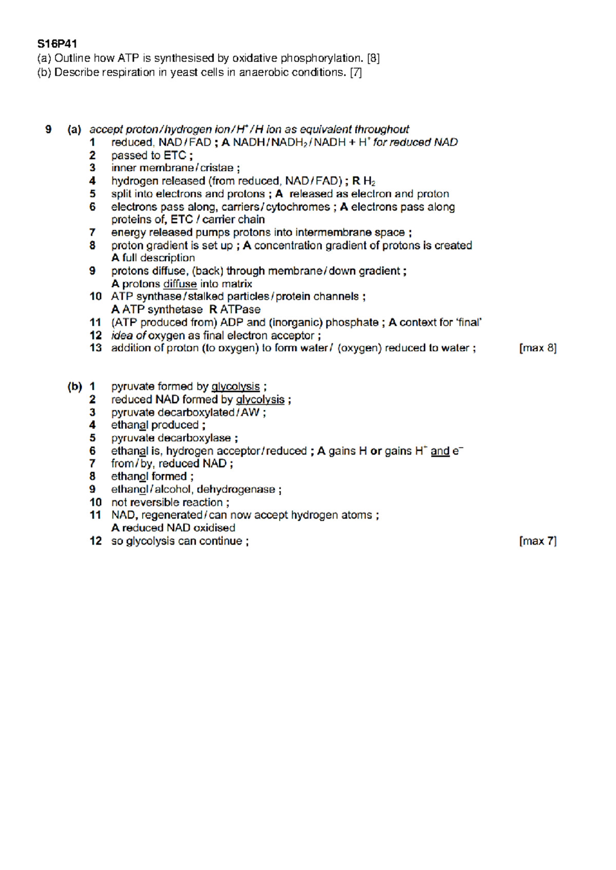 Chapter 12 (Essay) - S16P (a) Outline how ATP is synthesised by ...