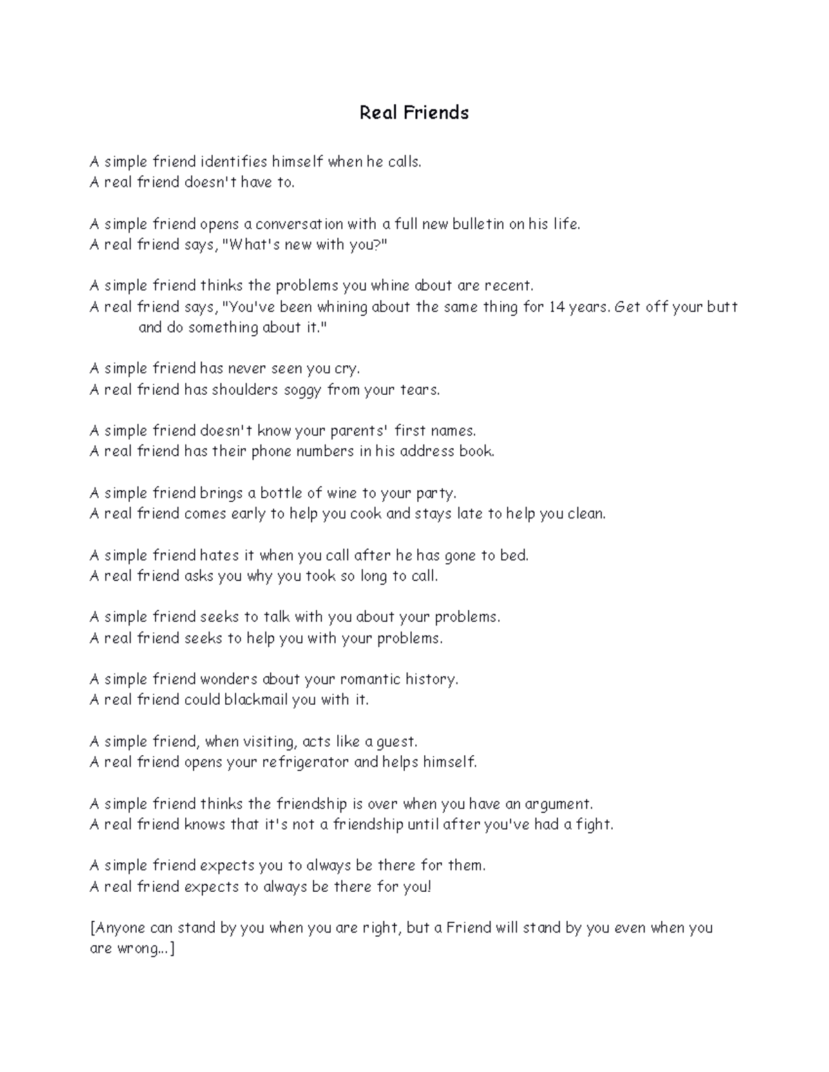 Real Friends - good - Real Friends A simple friend identifies himself ...