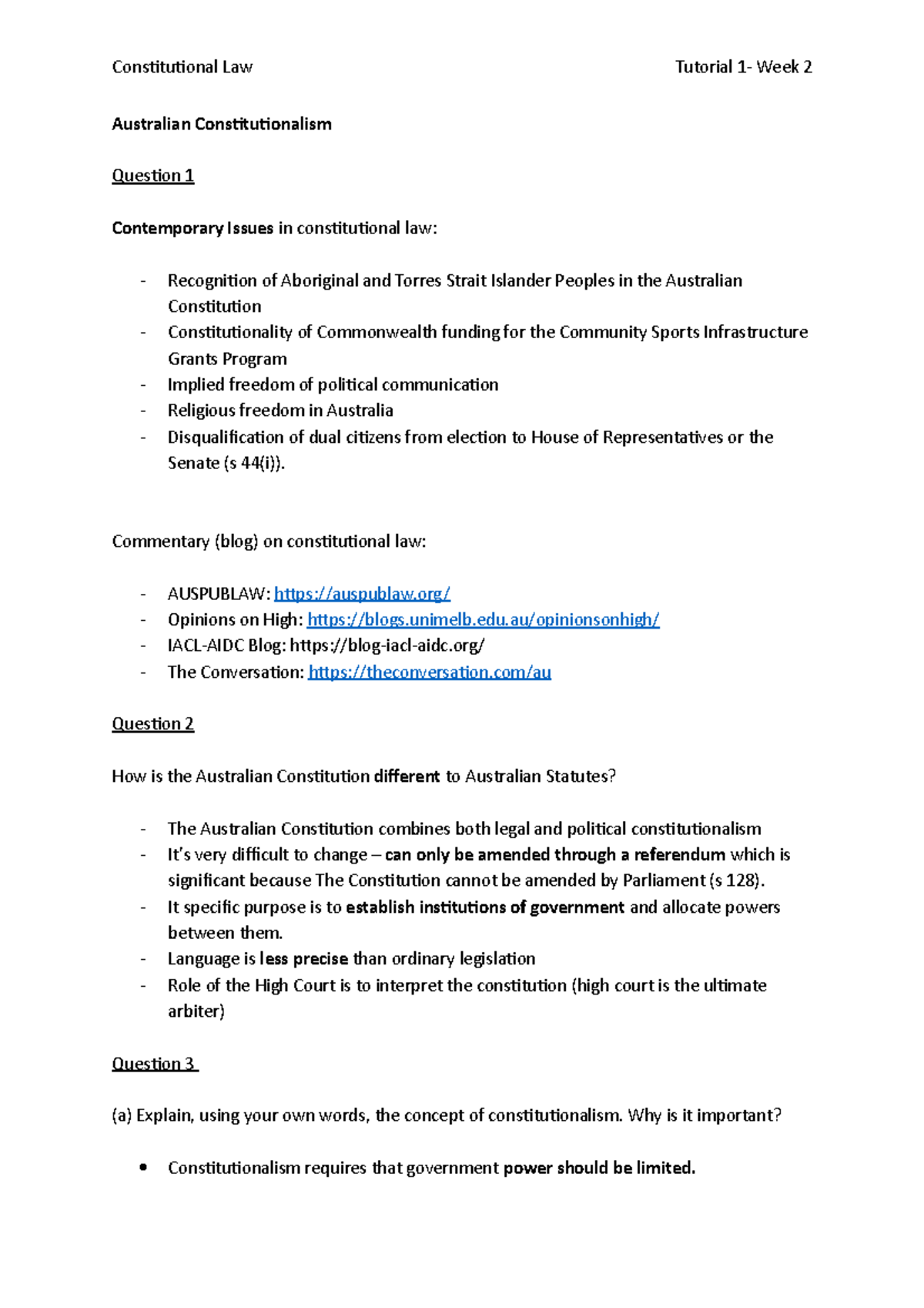 Constitutional Law - Tutorial 1 - Commentary (blog) on constitutional ...