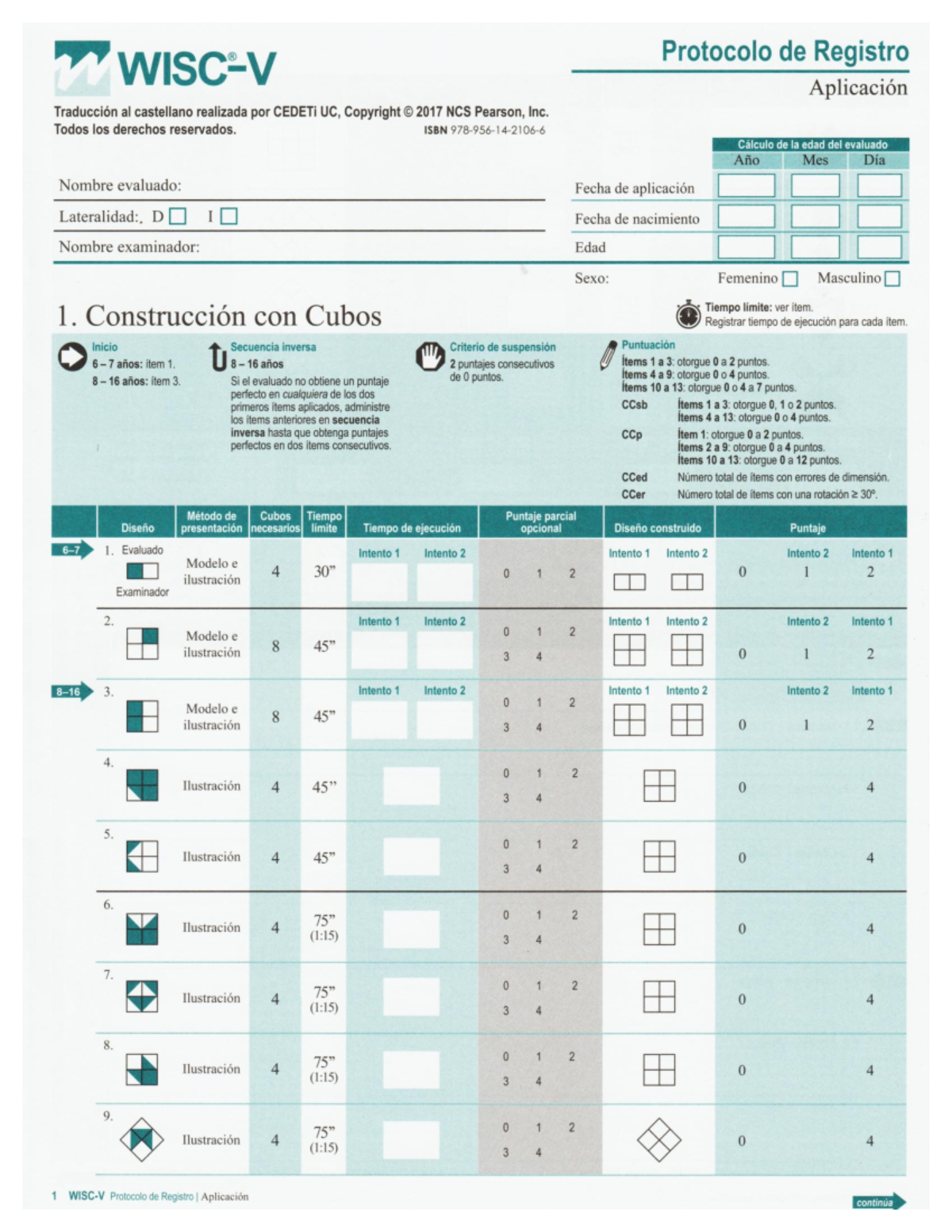 Protocolo WISC V - Psicología y Salud - Studocu