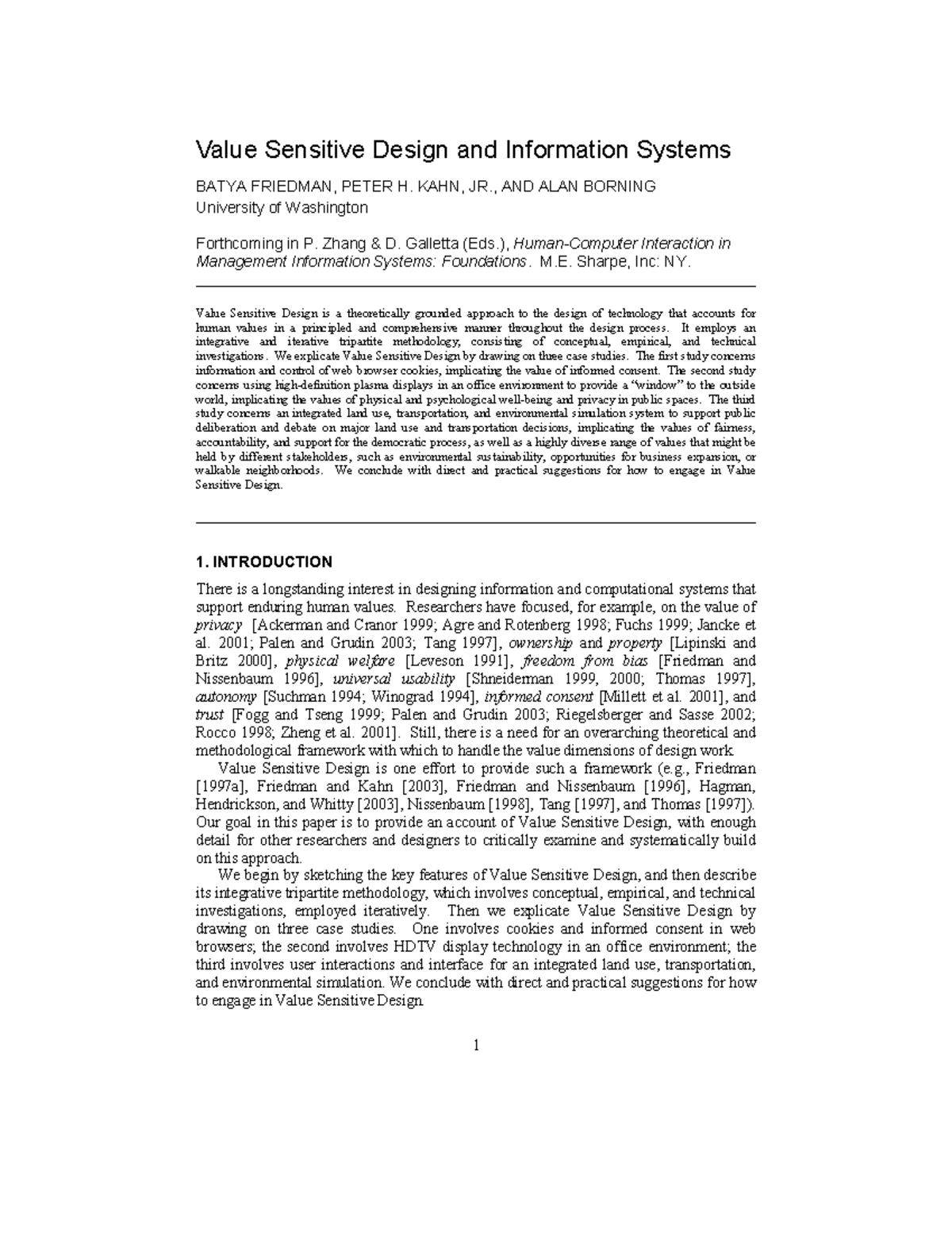 Friedman Kahn Borning Huldtgren-Value Sensitive Design - Value ...