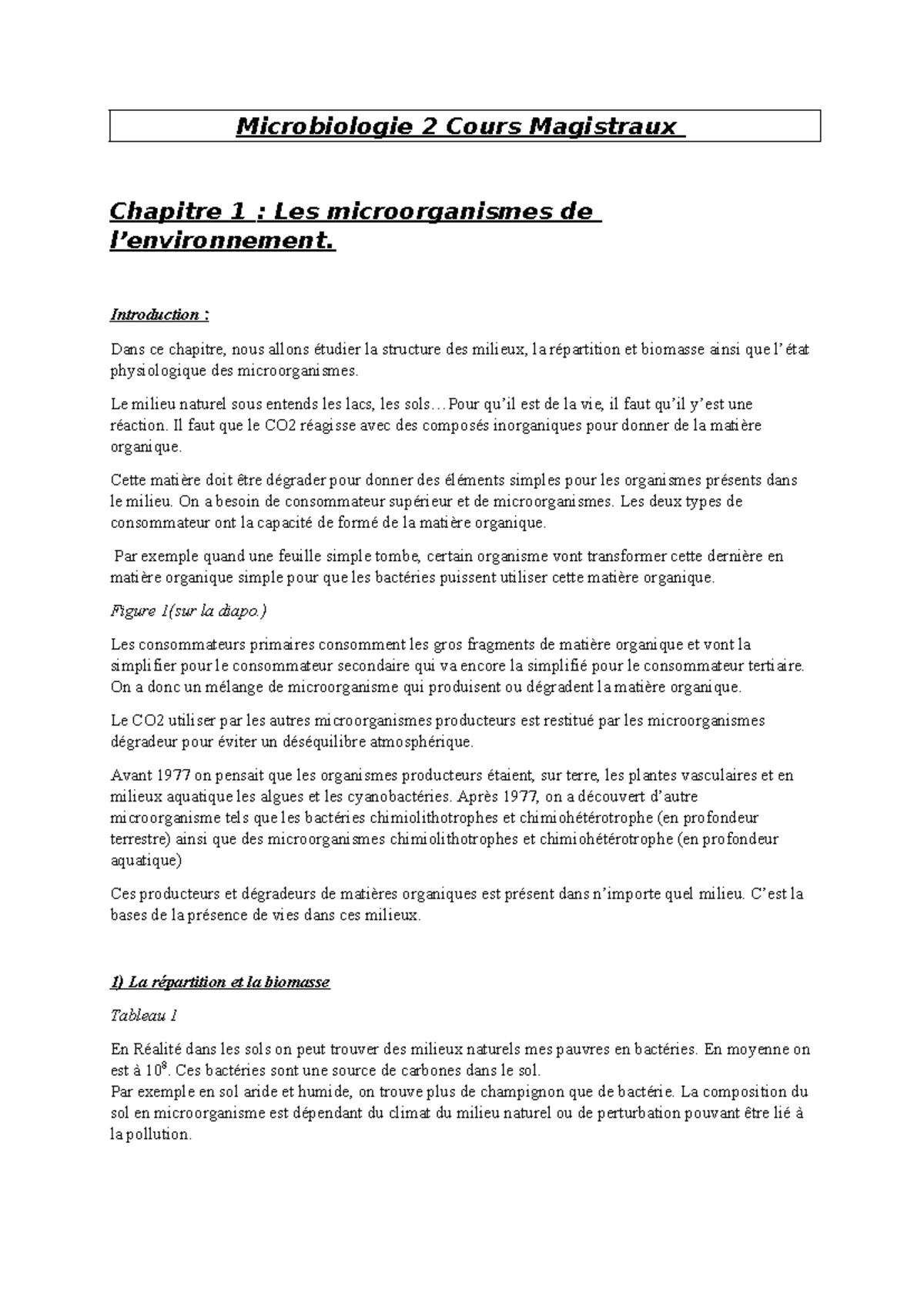 Microbiologie 2 Chapitre 1 - Microbiologie 2 Cours Magistraux Chapitre 1 : Les microorganismes ...