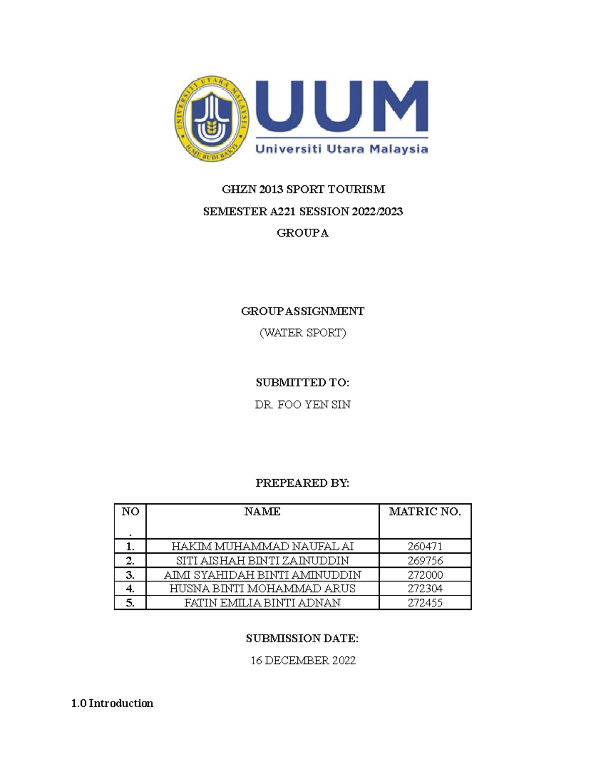 Sport Tourism Assignment 1 - GHZN 2013 SPORT TOURISM SEMESTER A221 ...