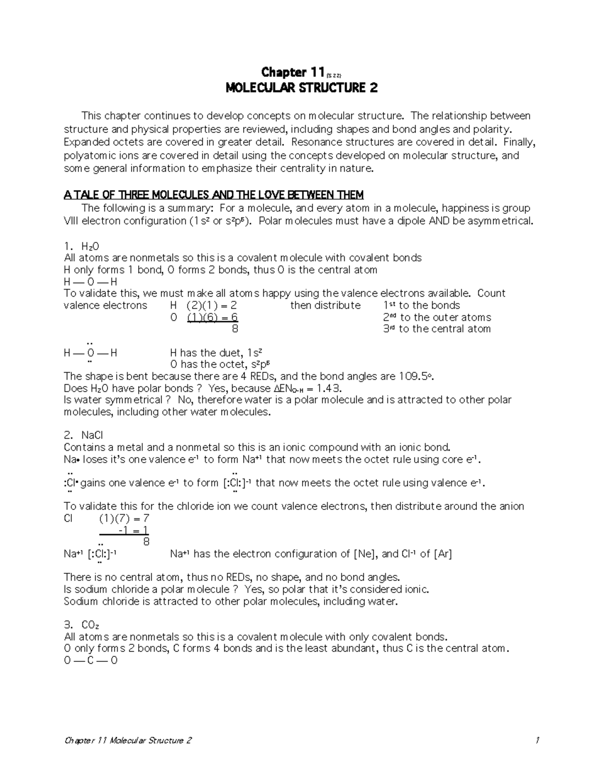 11-Molecular Structure 2 - Chapter 11(S 22) MOLECULAR STRUCTURE 2 This ...