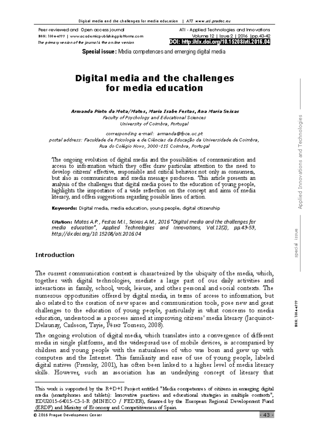 Digital media and challenges for media education - Applied Innovations ...