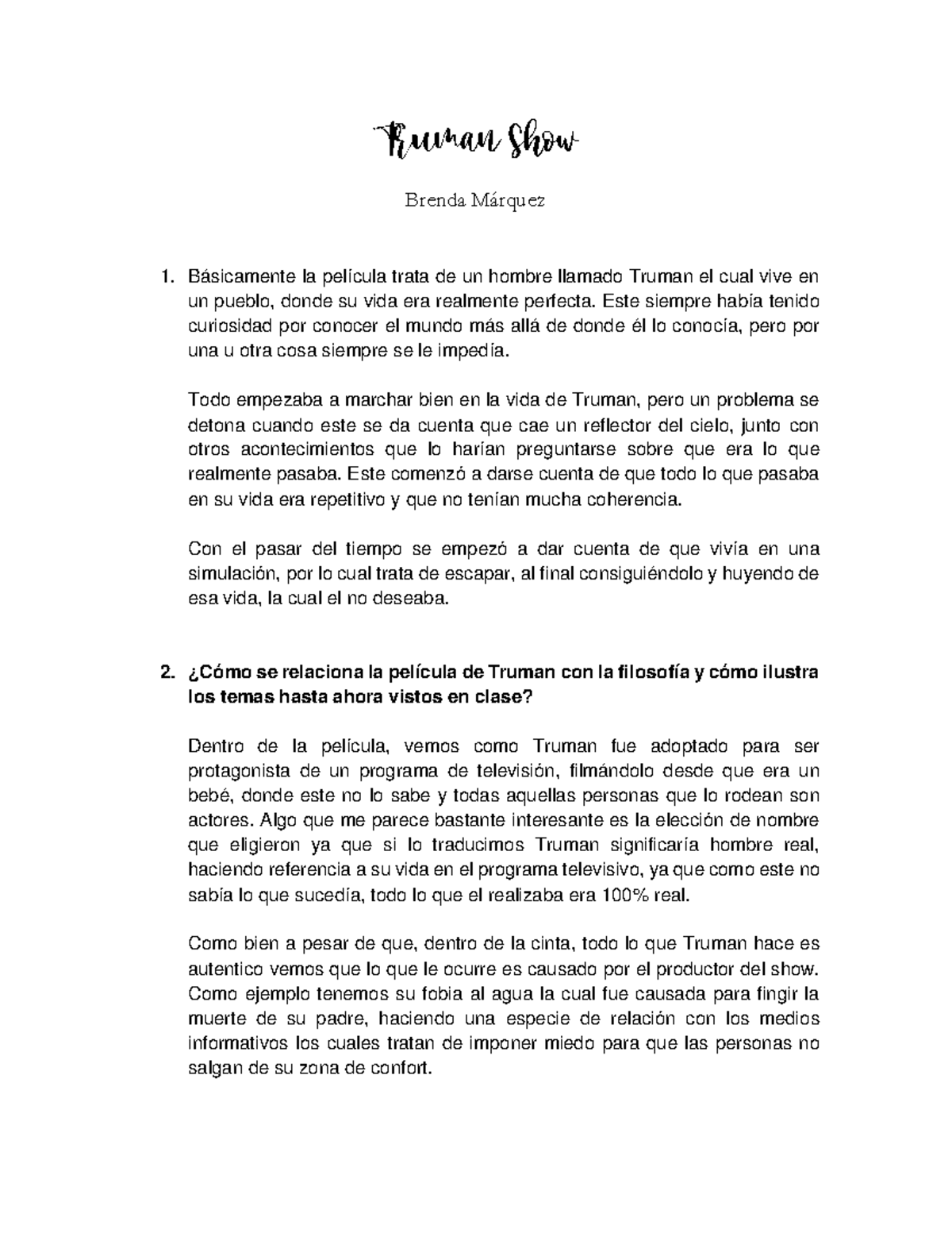 Truman Show - Tarea películas Trueman Show - Brenda Márquez Básicamente ...