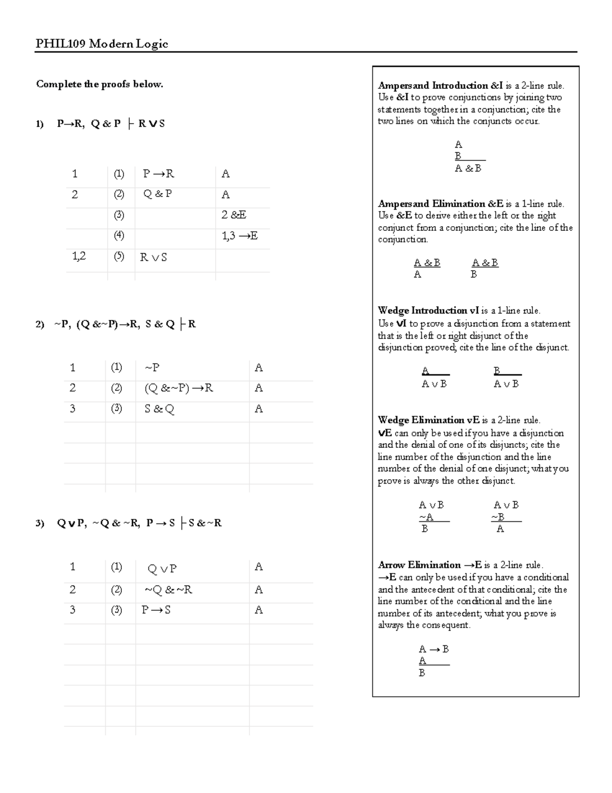PHIL109 7-1 Proofs with Arrow Elim - PHIL 109 Modern Logic Complete the ...