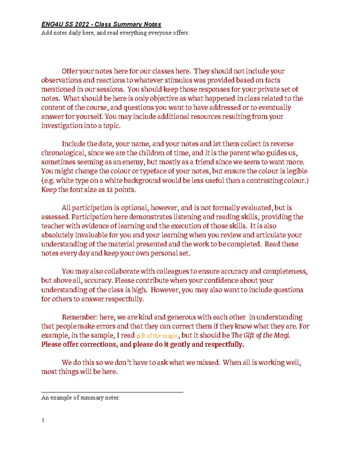 ENG4U SS 2022 - Class Summary Notes - Add notes daily here, and read ...
