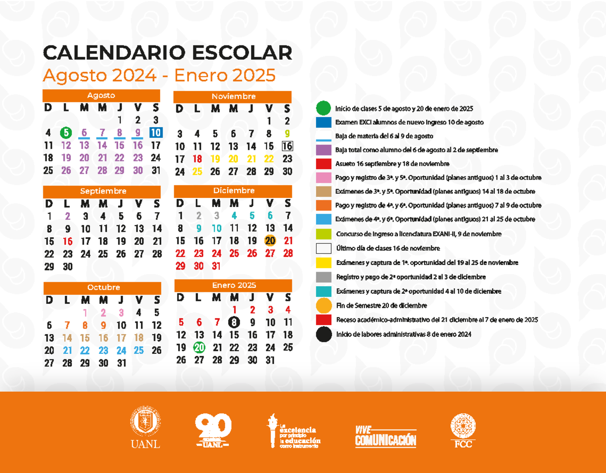 Calendario fcc agosto 2024 enero 2025 - Receso académico-administrativo ...
