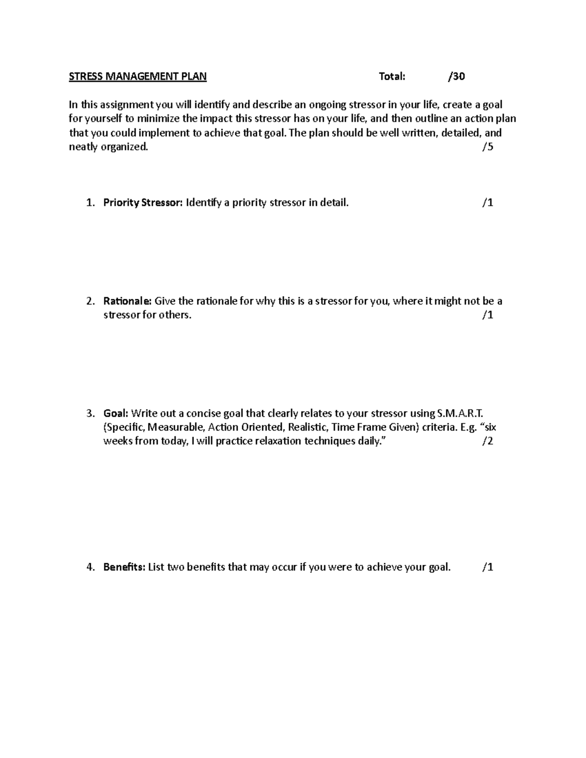 Stress Management Plan - STRESS MANAGEMENT PLAN Total: / In this ...