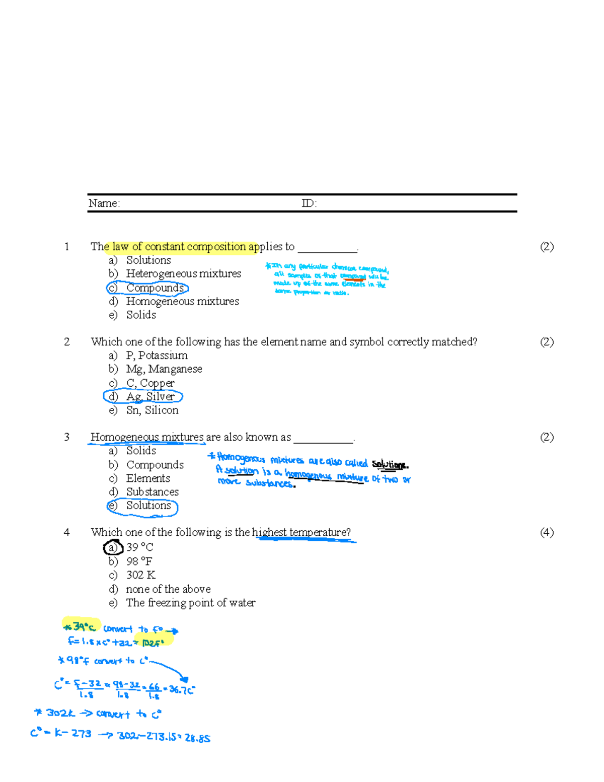 Sample-Exam-1 - Practice for exams 1,2,3 - Name: ID: 1 The law of ...