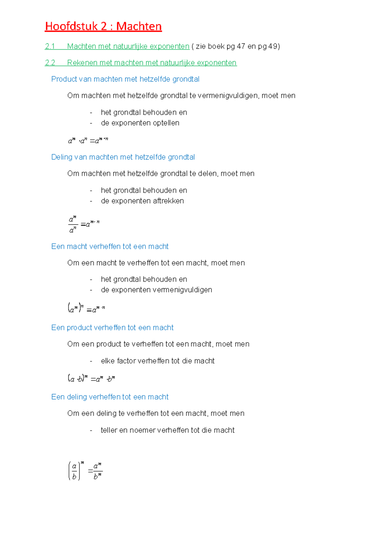 Rekenregels - wiskunde - Hoofdstuk 2 : Machten 2 Machten met ...