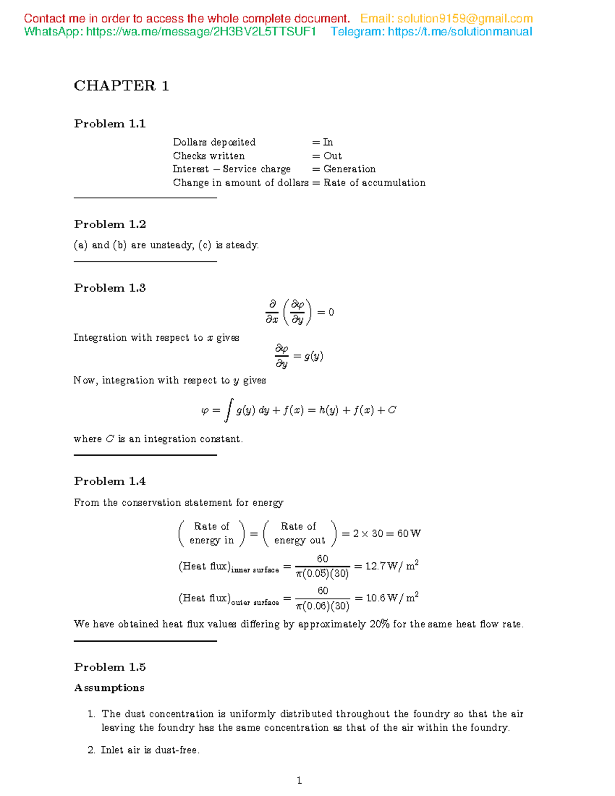 Solution Manual for Modeling in Transpor - CHAPTER 1 Problem 1. Dollars deposited = In Checks ...