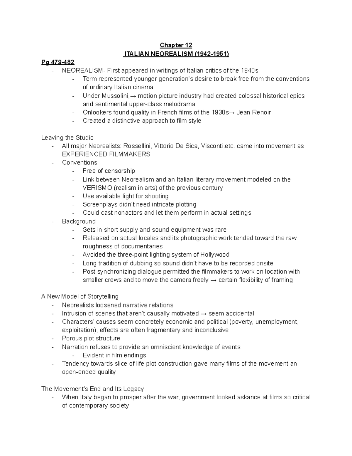 FILM1022 - Chapter 12 Textbook Notes - 2019 - Chapter 12 ITALIAN ...